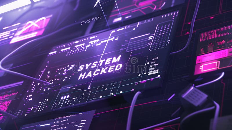 Computer Screen Displays the Words "SYSTEM HACKED" Written in White ...