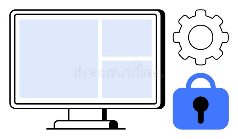 Computer Screen with Settings Gear and Security Lock Concept in ...