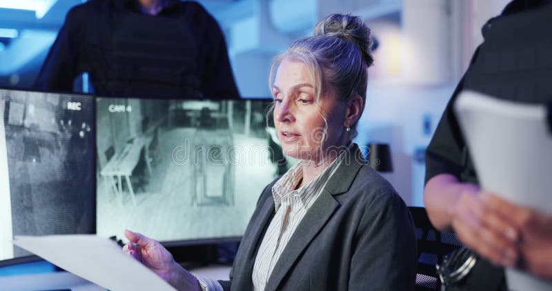 Computer Screen, Laughing and Phone with People in CCTV Control Room ...