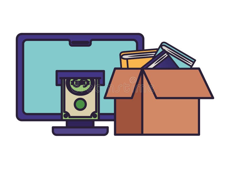 Computer Screen with Dollar and Cardboard Box Stock Vector ...