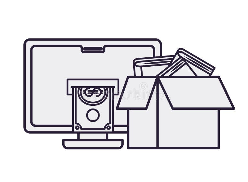 Computer Screen with Dollar and Cardboard Box Stock Vector ...