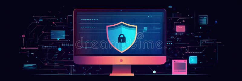 The Computer Screen Features a Prominent Shield and Lock Icon ...