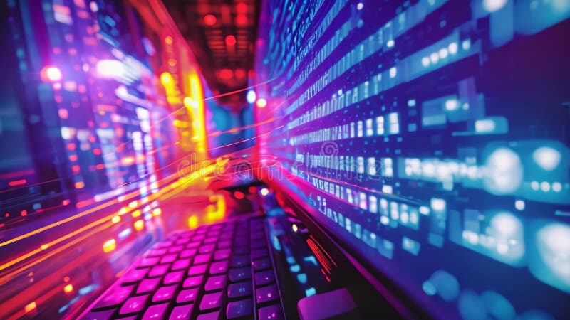 A Computer Screen Featuring an Assortment of Bright Lights Shining and ...