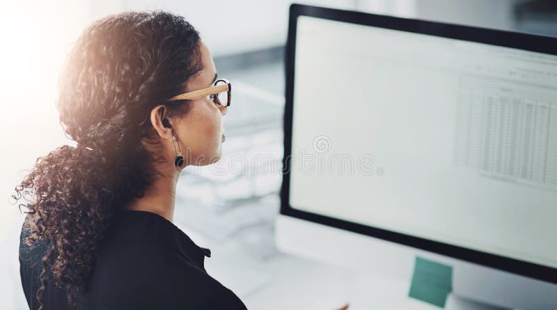 Computer Screen, Financial Advisor and Woman in Office for Data ...
