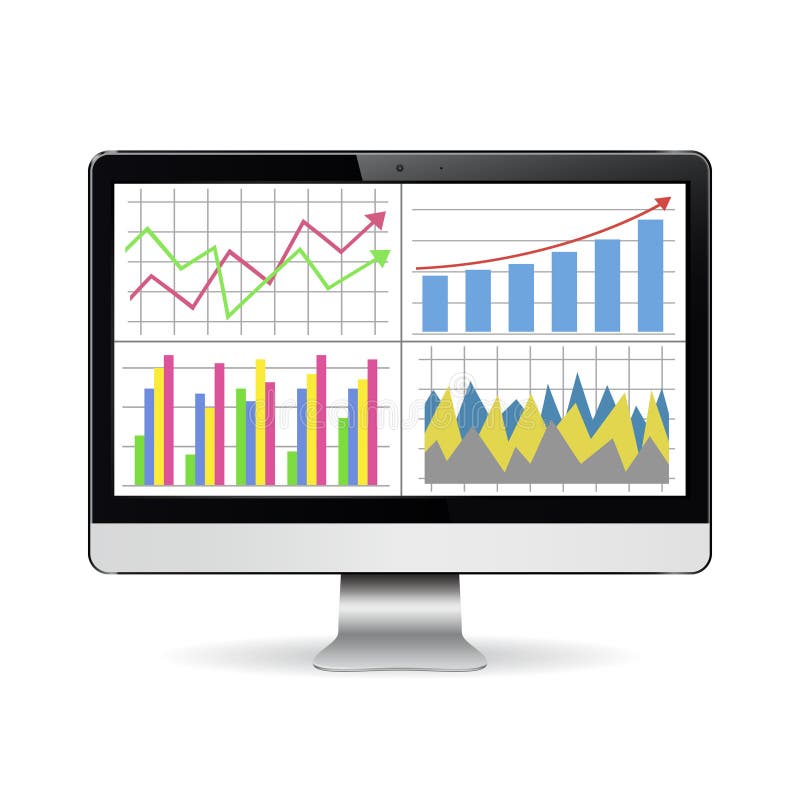 Computer Screen with Financial Charts and Graphs Stock Vector ...