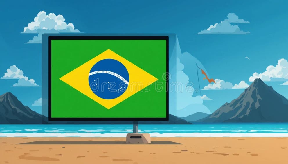 A Computer Screen with the Flag of Brazil on it Generated Stock ...