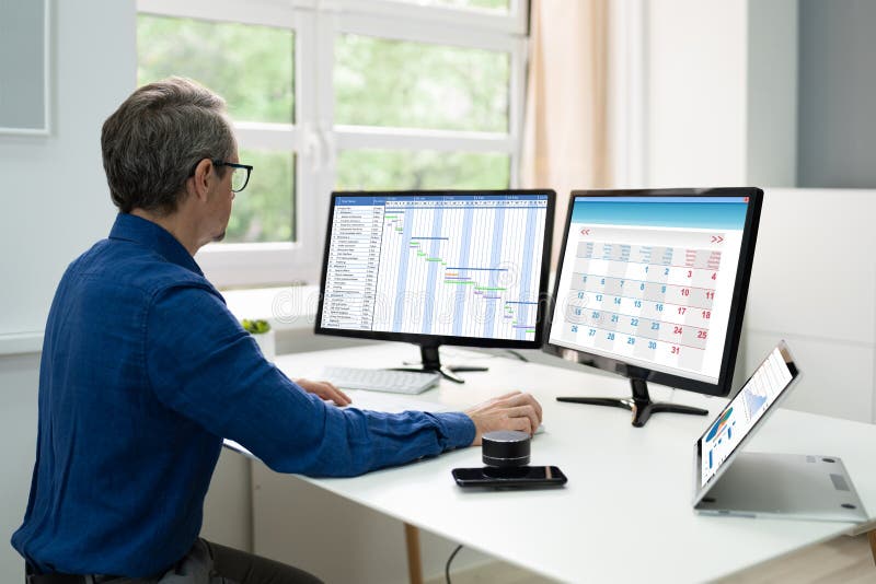 Computer Screen Gantt List Schedule Stock Photo - Image of electric ...