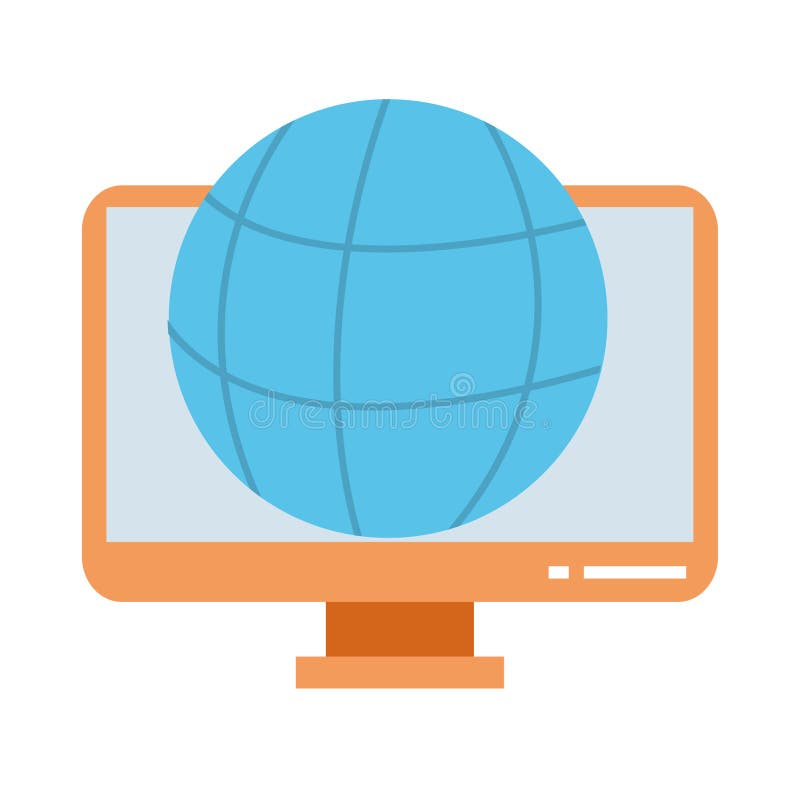 Computer Screen with Global Sphere Symbol Stock Vector - Illustration ...