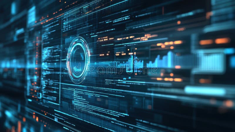 A Computer Screen with a Glowing Circle on it Stock Illustration ...