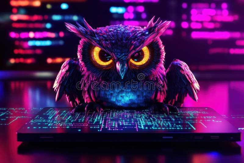 A Computer Screen with a Glowing Owl on it Stock Illustration ...