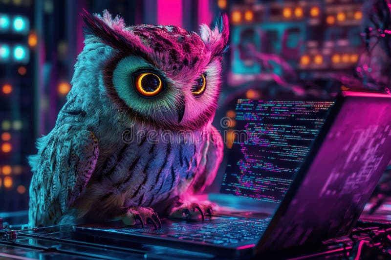 A Computer Screen with a Glowing Owl Sitting on it Stock Illustration ...