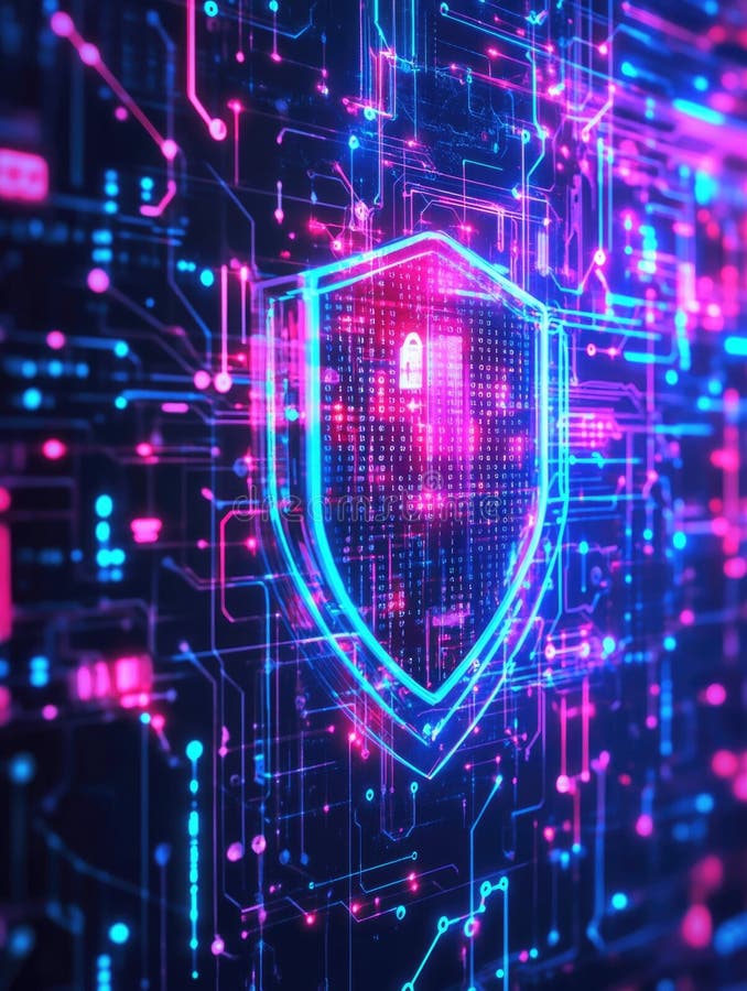 Computer Screen with Glowing Shield Stock Photo - Image of display ...