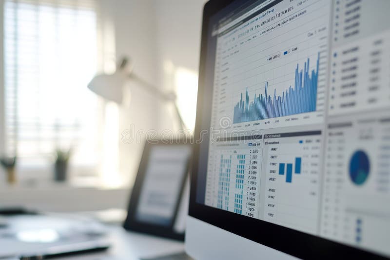 A Computer Screen with a Graph and Data Charts Displayed on it Stock ...