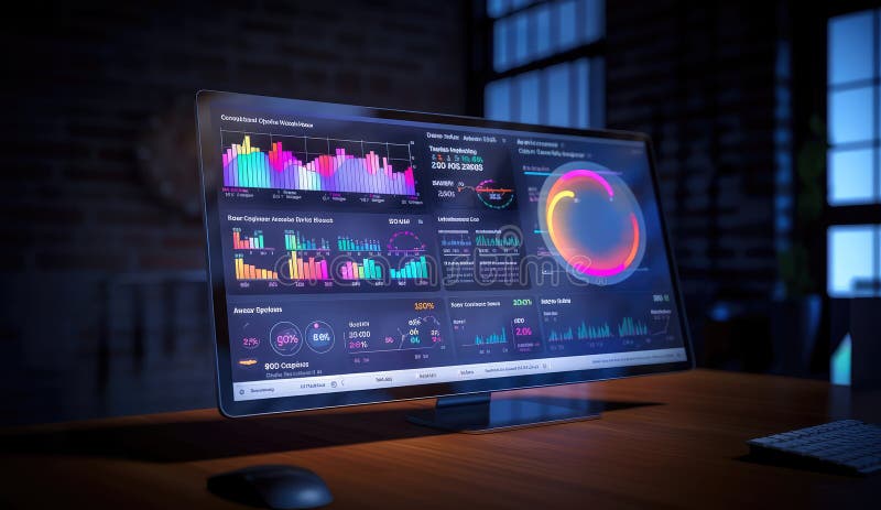 Computer Screen with Graphs and Metrics Stock Illustration ...