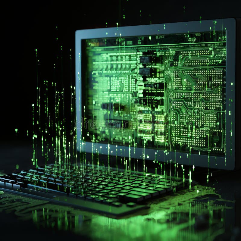 A Computer Screen with Green Glowing Lines on it Stock Image - Image of ...