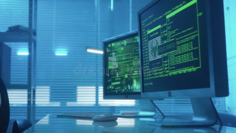 Computer Screen with Green Lines of Program Codes and Red Window with ...