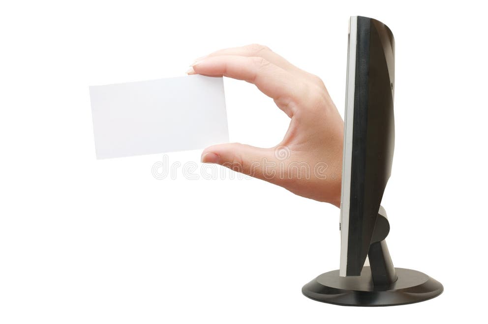 Computer Screen and Hand with Card Stock Image - Image of advertisement ...