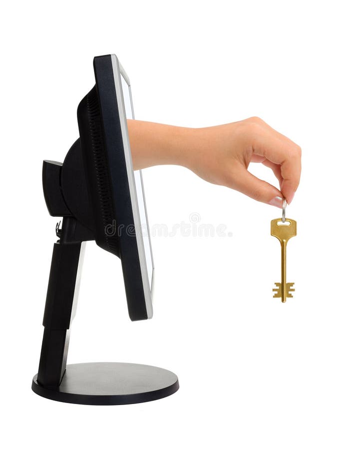 Computer Screen and Hand with Card Stock Image - Image of computer ...