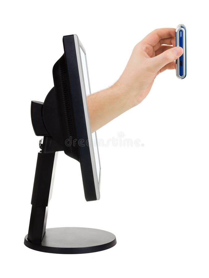 Computer Screen and Hand with Letter Stock Image - Image of frame ...