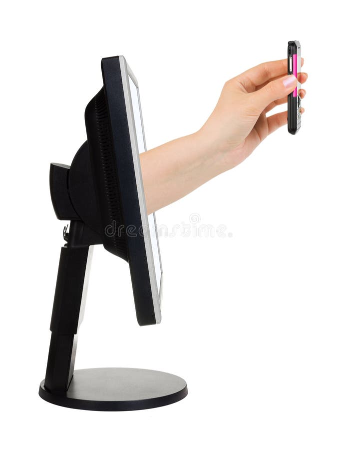 Computer Screen and Hand with Letter Stock Image - Image of frame ...