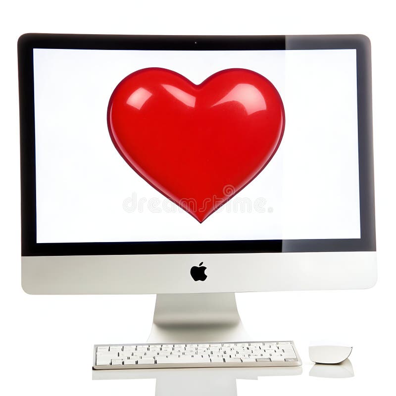 Computer Screen with Heart Isolated on White Background Stock ...