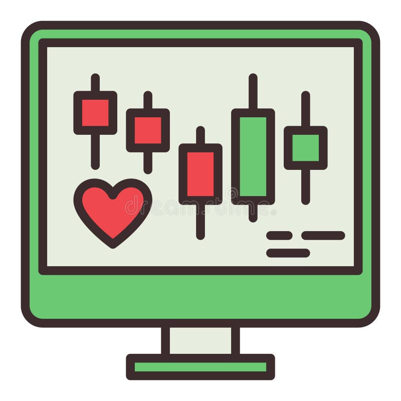 Computer Screen with Heart Symbol and Chart Pattern Vector Colored Icon ...
