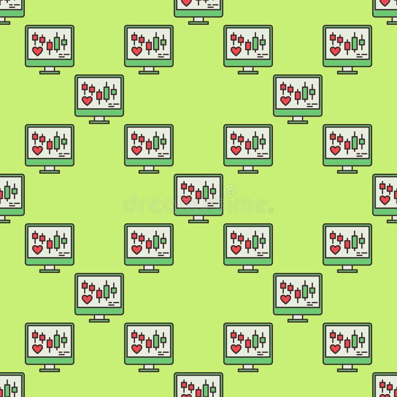 Computer Screen with Heart Symbol and Chart Pattern Vector Colored ...
