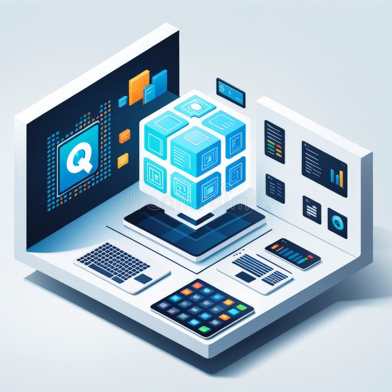 Computer screen with icons stock illustration. Illustration of design ...