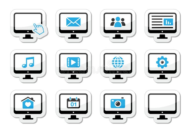 Computer Screen Icons Set As Labels Stock Illustration - Illustration ...