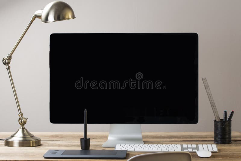 Computer with Isolated Screen Stands on the Table Stock Image - Image ...