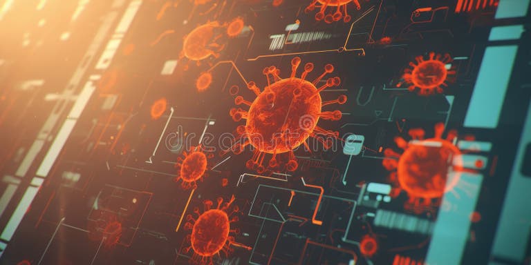 Computer Screen Infected with a Virus, Glitching with Red Warning ...