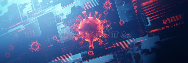 Computer Screen Infected with a Virus, Glitching with Red Warning ...