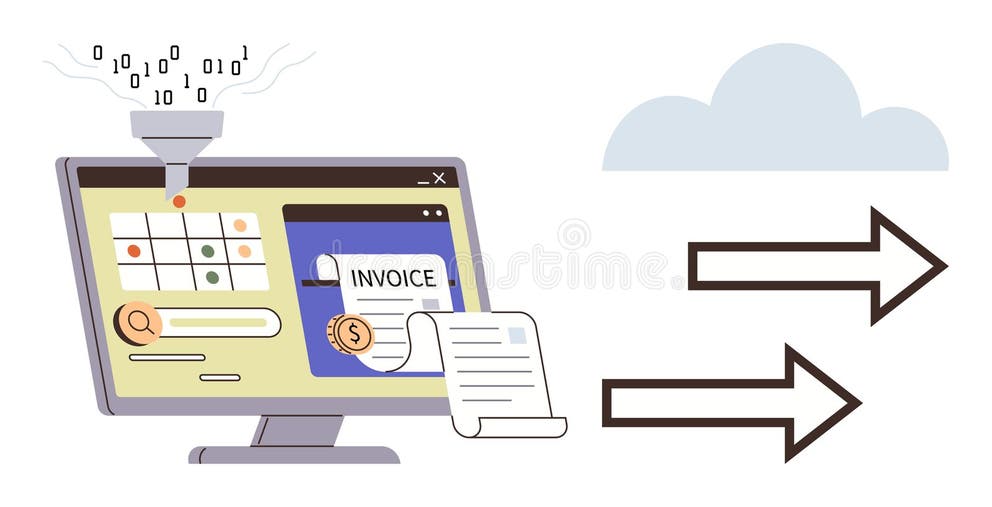 Digital Invoice Processing and Cloud Data Exchange with Automated Workflow Integration Stock ...