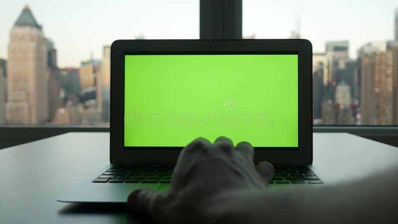 Computer Screen Isolated on Green-Screen Background Chroma Key in City ...