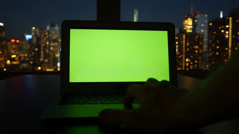 Computer Screen Isolated on Green-Screen Background Chroma Key in City ...