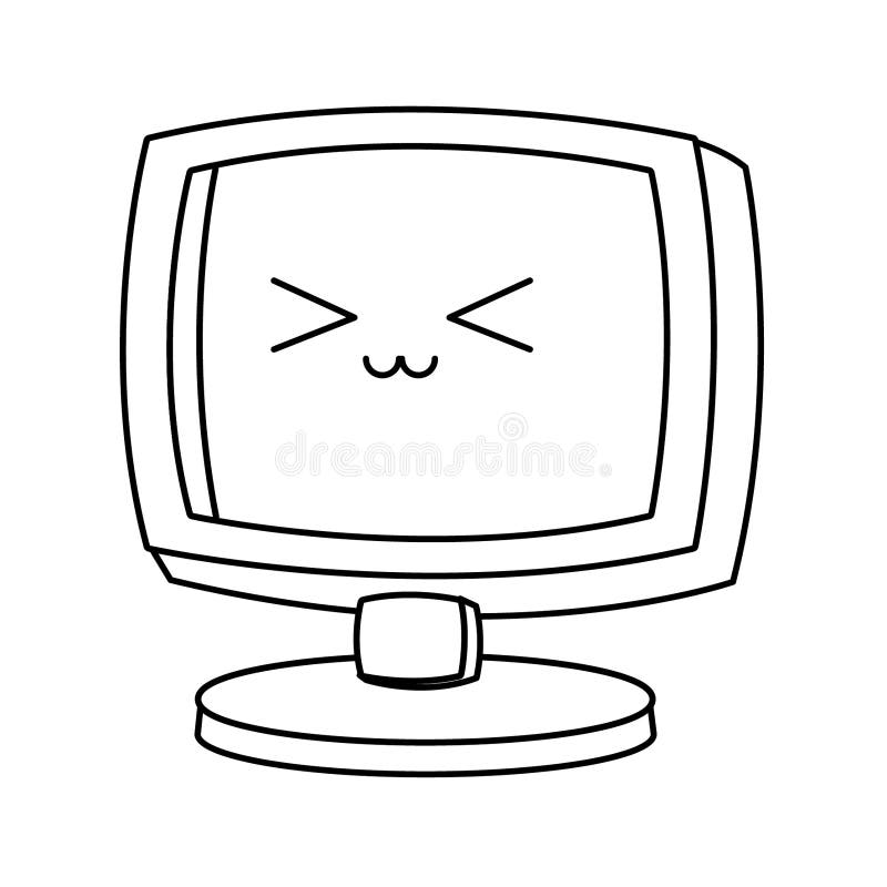 Computer Screen Kawaii Cartoon in Black and White Stock Vector ...