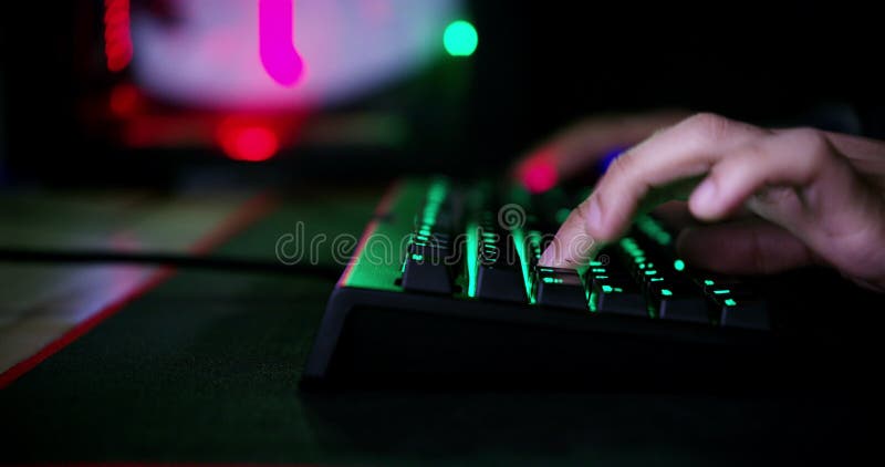 Computer Screen, Keyboard and Man Typing, Gaming and Play Online ...