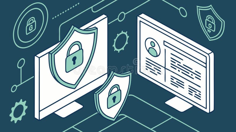 Computer Screen with Lock and Key Icons, Cybersecurity Concept Vector ...