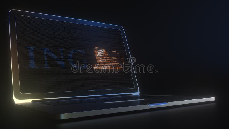 Portable Computer with the Logo of ING Made with Code Strings, Editorial Conceptual 3d Rendering ...