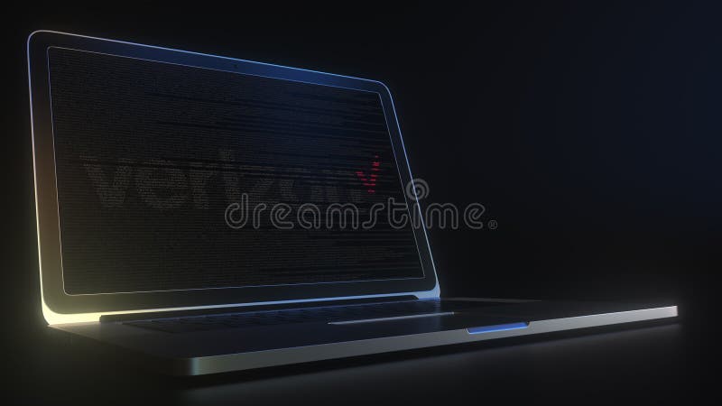 Portable Computer with the Logo of VERIZON Made with Code Strings, Editorial Conceptual 3d ...