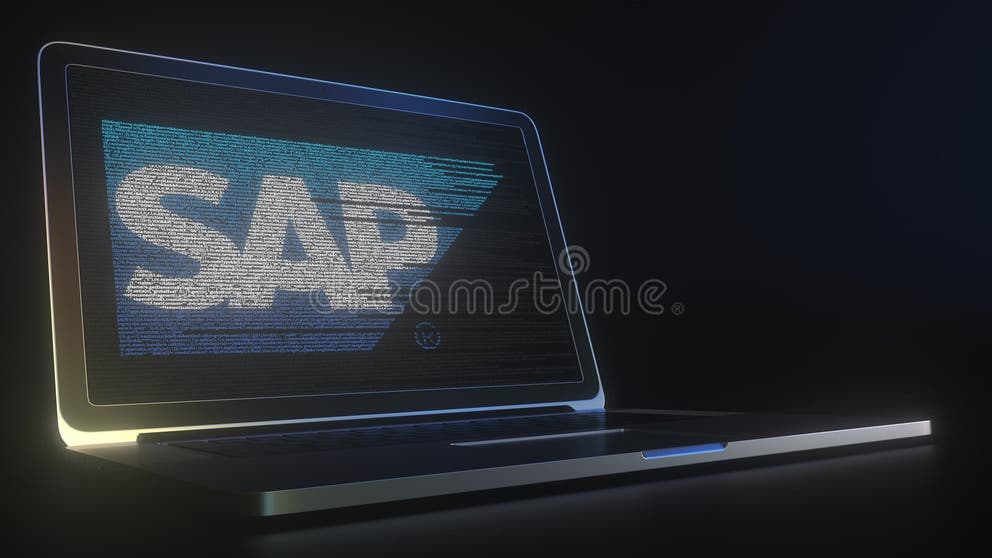 Computer Screen with the Logo of SAP Made with Source Code. Editorial Conceptual 3d Rendering ...