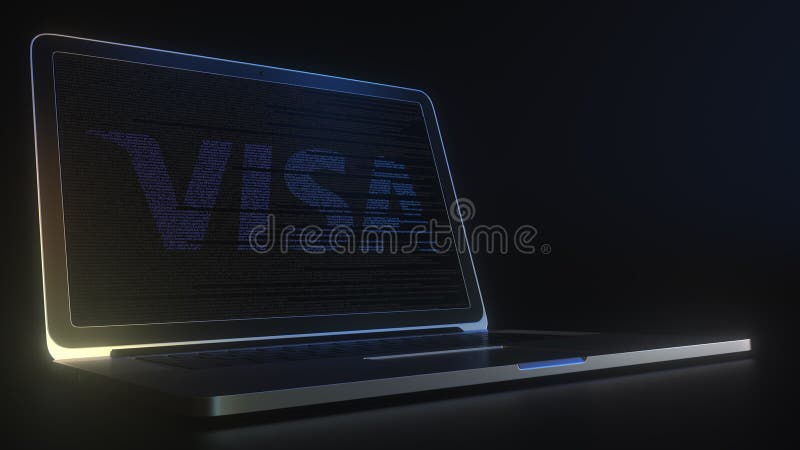 Computer Screen with the Logo of VISA Made with Source Code. Editorial ...