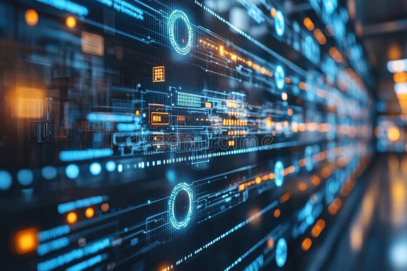 A Computer Screen with a Lot of Blue and Orange Lines Stock Image ...