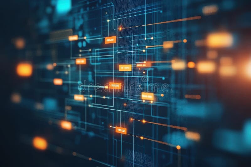 A Computer Screen with a Lot of Orange and Blue Lines and Numbers Stock ...