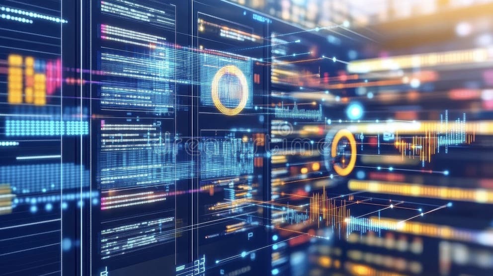 A Computer Screen with Many Different Colored Lines and Dots Stock ...