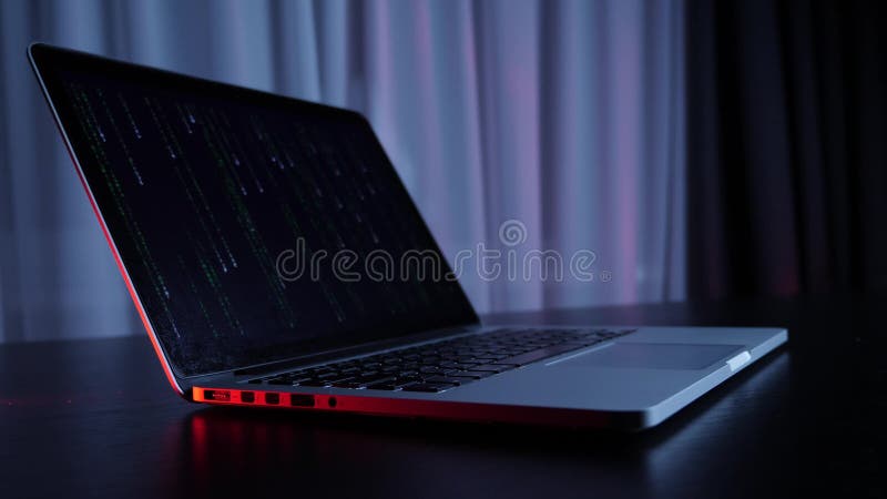 Computer Screen with Matrix Code. Laptop with Matrix on Screen on the ...