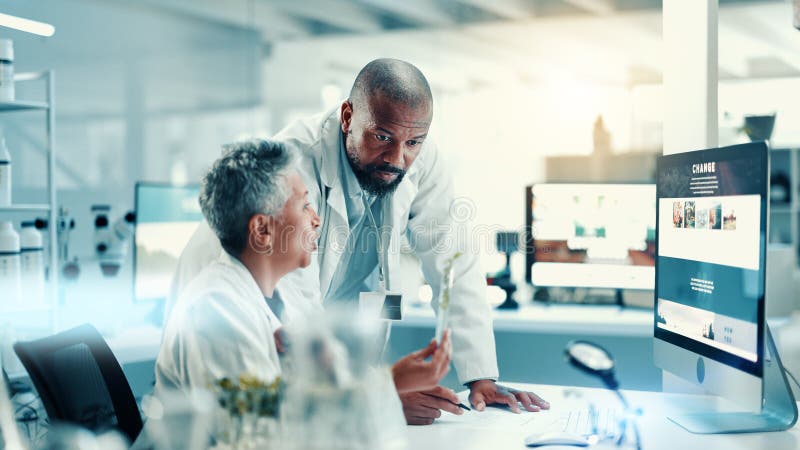 Computer Screen, Medical and Plants with Science People in Laboratory ...