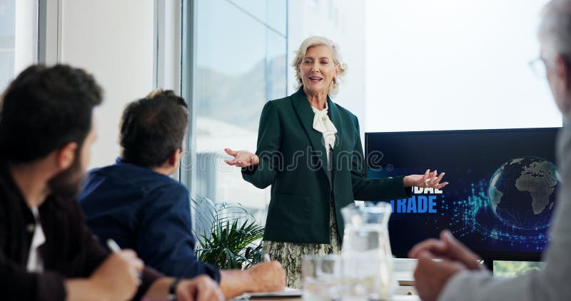 Computer Screen, Meeting and Presentation with Business People in ...
