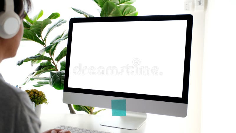 Computer Screen Mockup, Template Background, Office Man Typing Computer ...