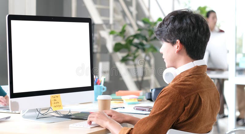 Computer Screen Mockup, Template Background, Office Man Typing Computer ...